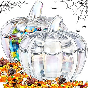 2 Pcs 70 oz Pumpkin Candy Jars with Cover Decorative Pumpkin Jar Vintage Halloween Decor Pumpkin Shaped Candy Bowl Glass for Wedding Home Centerpieces Food Storage Container Organizer (Iridescent)