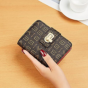 LAORENTOU Vegan Leather Small Wallet for Women PVC Brown Checkered Purse Wallets for Women Mini Trifold Zipper Pocket Wallets Cute (01 Brown)