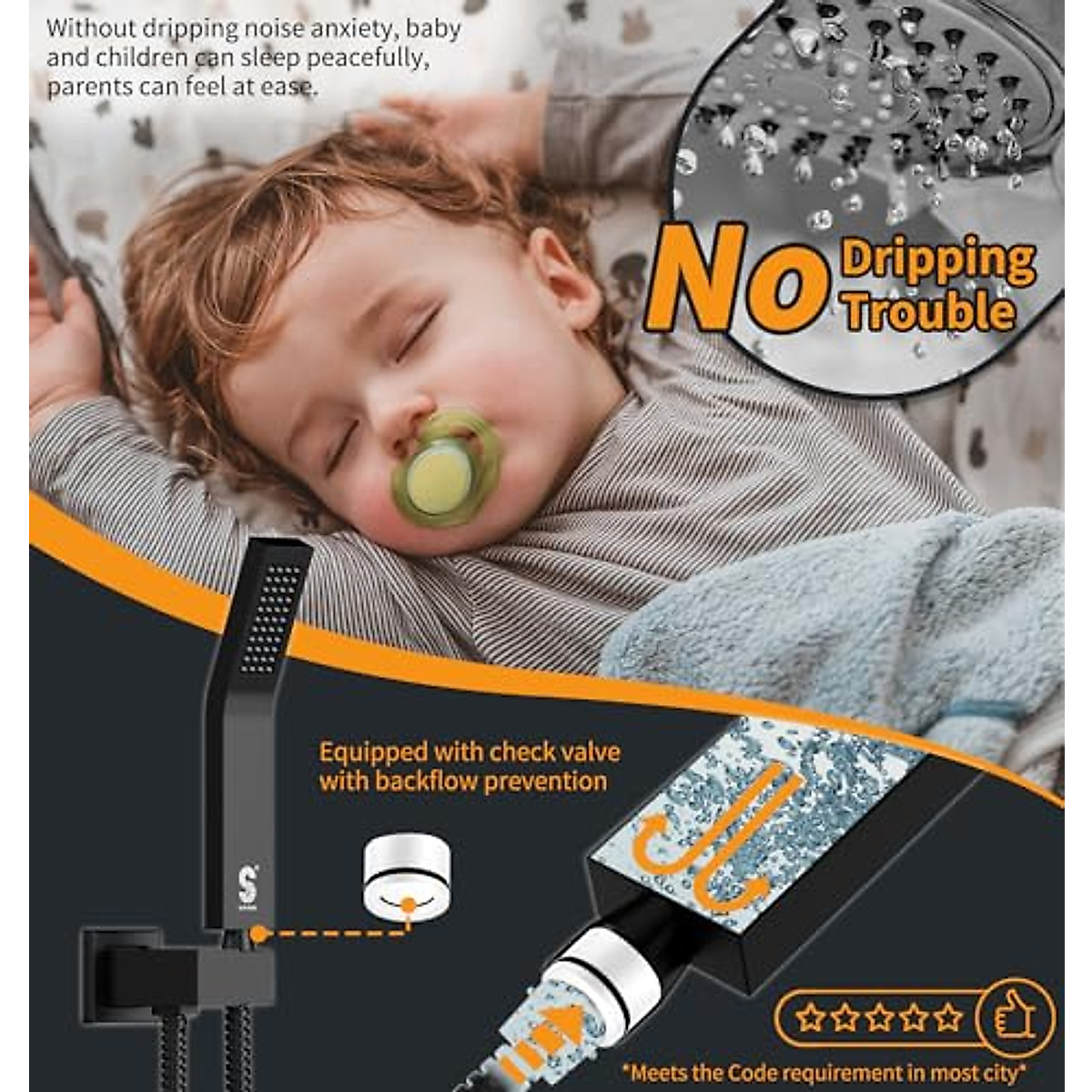 SR SUN RISE Black Square Rainfall Shower Head and Handle Set, Wall Mounted Shower Fixtures, Metal Shower Faucet Trim Repair Kits (With Shower Valve)