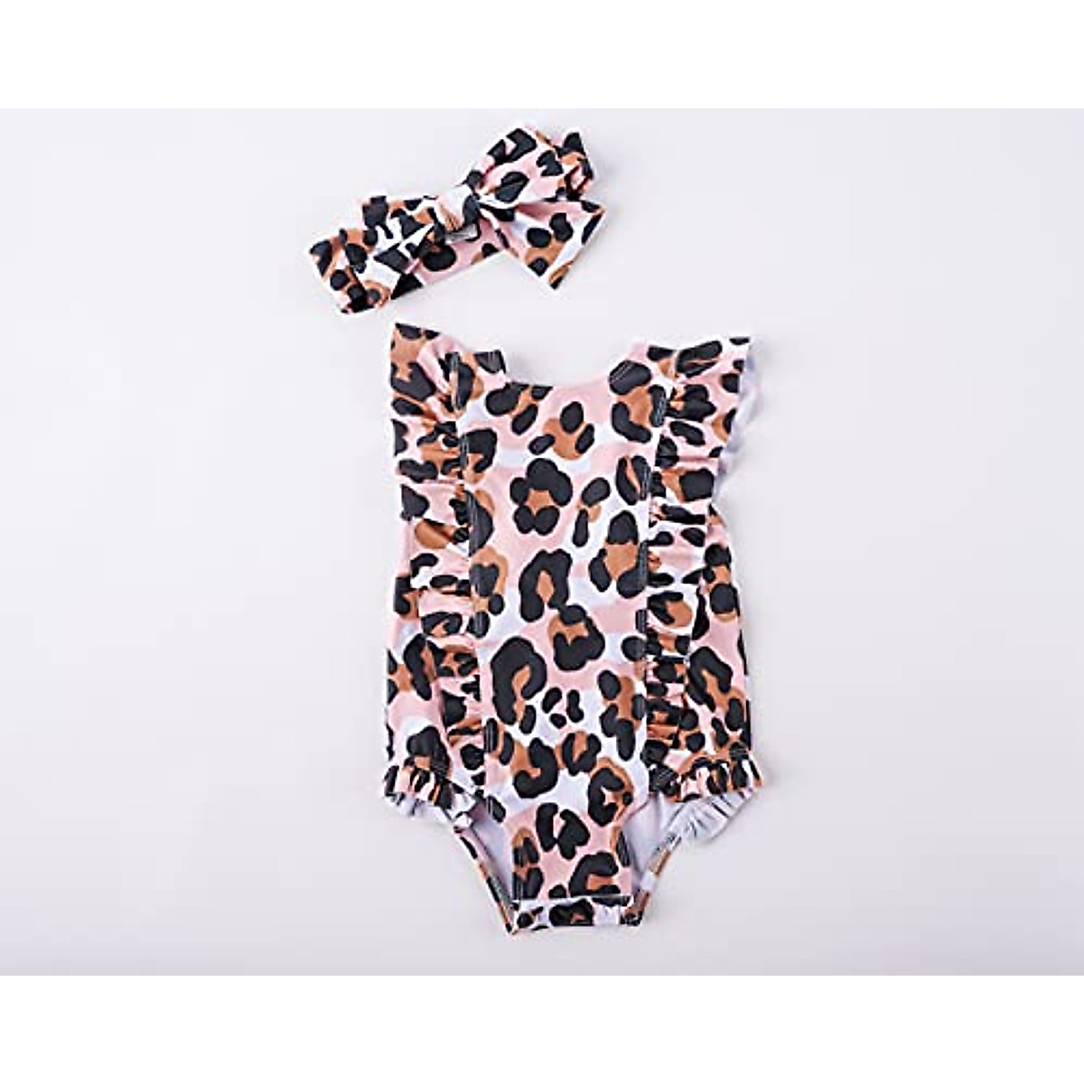Mud Pie baby girls LEOPARD SWIMSUIT AND HEADBAND, Pink, 12-18 Months US