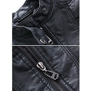 LOKTARC Boys Stand Collar Leather Jackets Kids Spring Faux Leather Motorcycle Coats Black Size 160/12-13Years