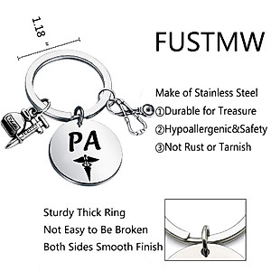 FUSTMW Physicians Assistant Gift PA Caduceus Keychain Stethoscope Charm Physician Assistant Key Ring Gifts for Doctor Nurse Medical School Graduation Gift (silver)