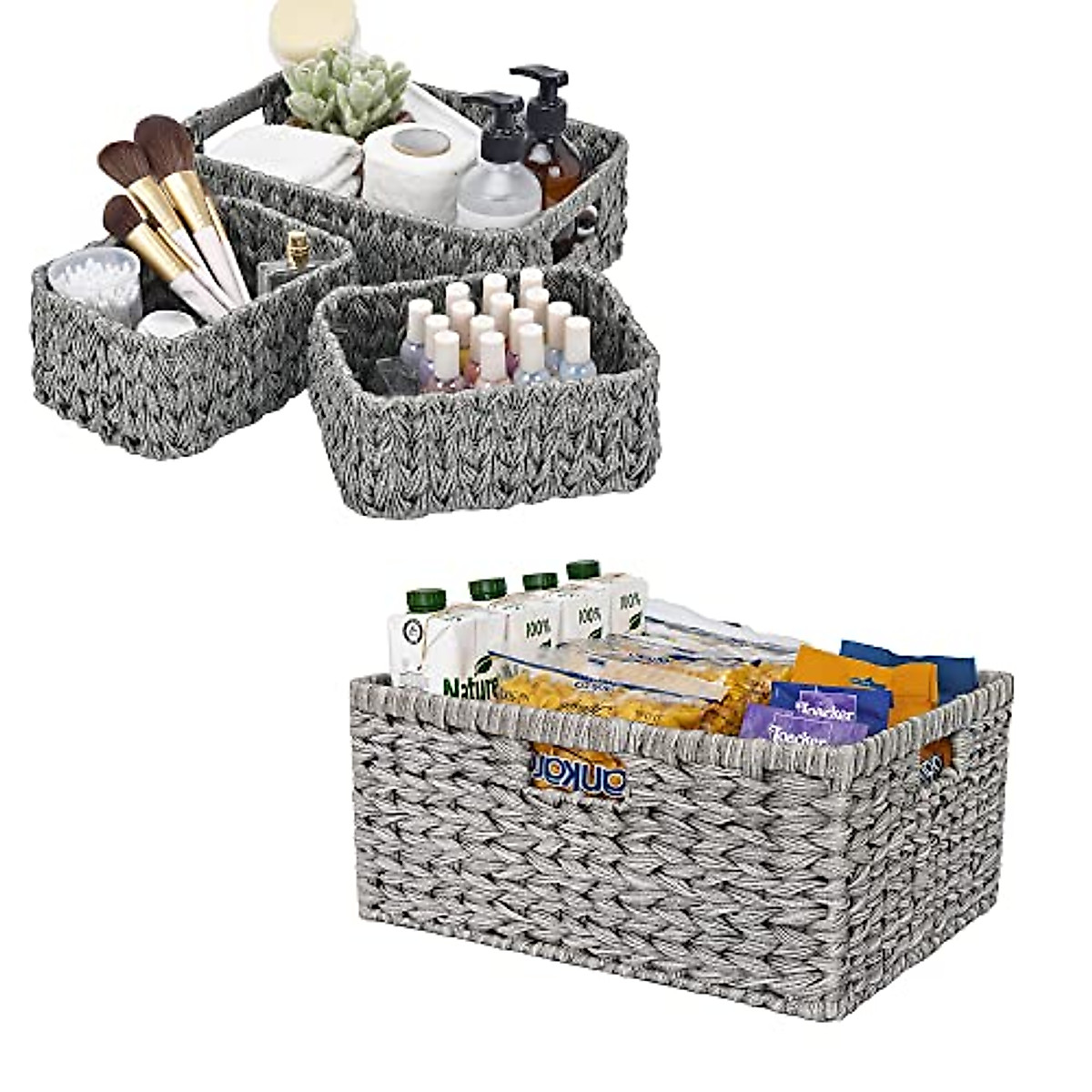 GRANNY SAYS Bundle of 1-Pack Gray Wicker Baskets & 3-Pack Wicker Storage Baskets for Organizing Shelves