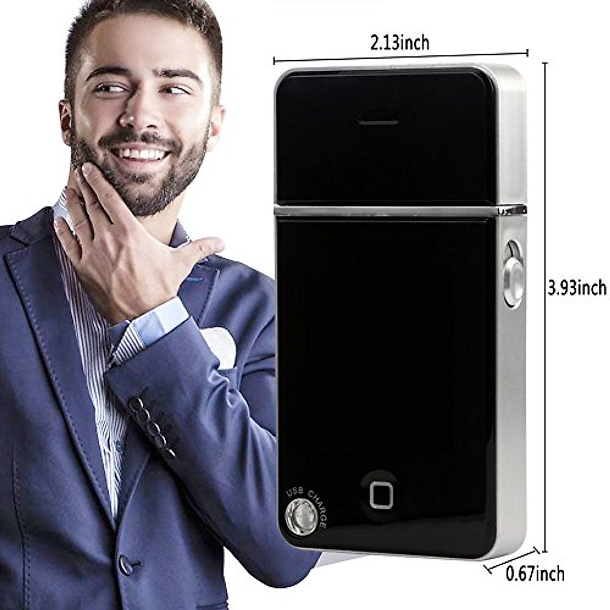 Men Electric Ultra Thin Shaver Rechargeable Washable Wet/Dry Razor for Face Care Beard Trimmer Reciprocating Blade with USB Charger