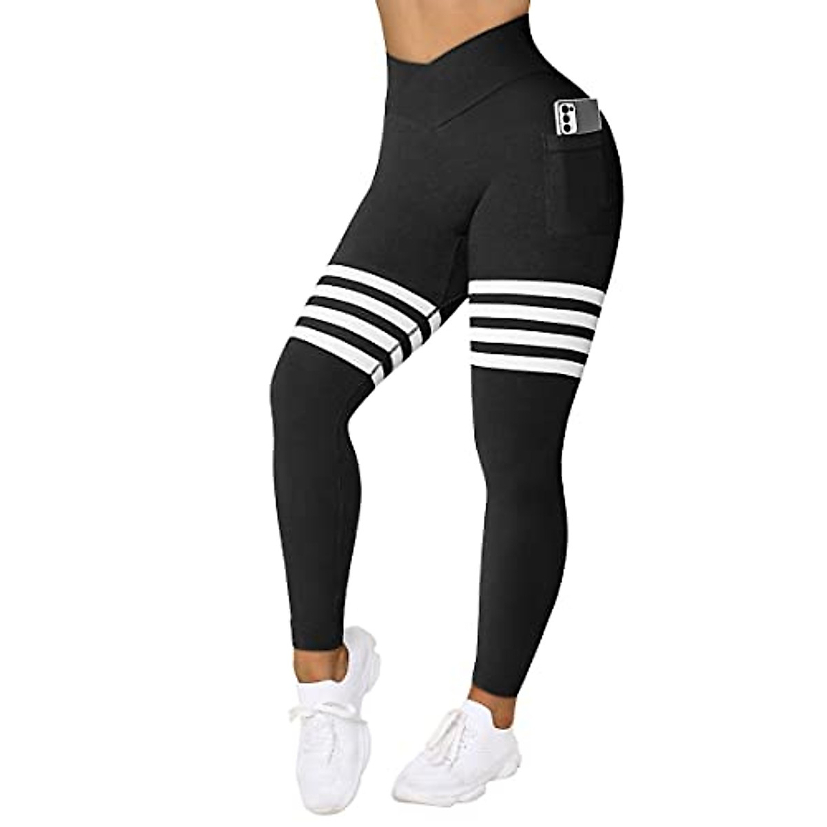 DREAMOON Cross Seamless Butt Lifting Leggings with Pockets for Women Scrunch Booty High Waisted Workout Yoga Pants Gym Butt Tights(#6 Butt Lifting Pocket_Black)
