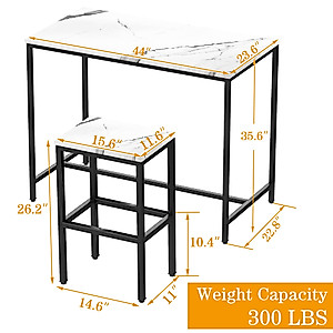 Aklaus 5 Piece Bar Table Set Kitchen Dining Table Set for 4 Modern Counter Height Bar Table with Bar Stools Set of 4 Faux Marble Top Pub Table and Stools for Dining Room Breakfast Nook Home Bar