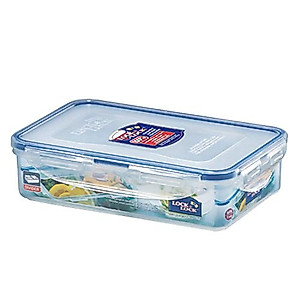 LocknLock Easy Essentials On The Go Meal Prep Lunch Box, Airtight Containers with Lid, BPA Free, Rectangle (3 Section) -27 oz, Clear
