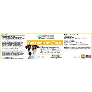 Vitality Science Celloquent Gold for Dogs | Holistic Advanced Immune Support Supplement | 17 Proven Ingredients | Auto Immune, Vomiting and Diarrhea, Depression (60g)