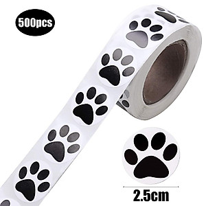 Paw Prints Stickers,(1 Inch/ 500 Stickers) Dog Puppy Paw Stickers,Paw Prints Labels,Animal Shape Wall Decal,Paw Stickers Roll for Kids,Parties, Vets, Kennels and Mailing