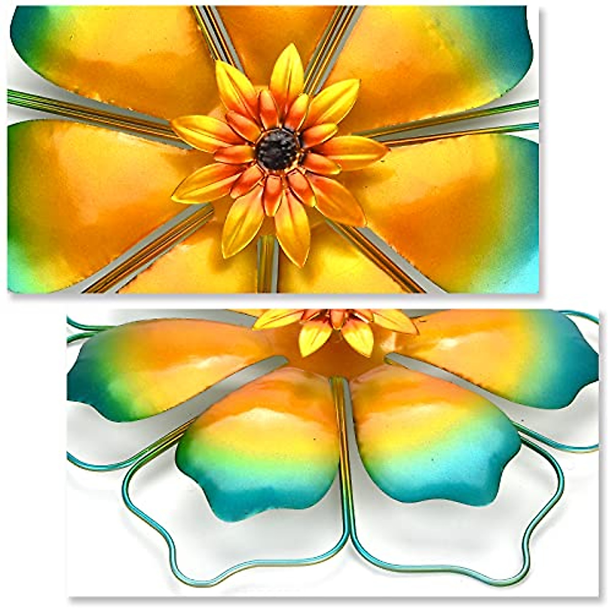 Metal Flowers Wall Decor Wire Framed Flower Metal Wall Art Decorations Hanging For Outdoor Porch Yard Garden,Blue 12x12 inches