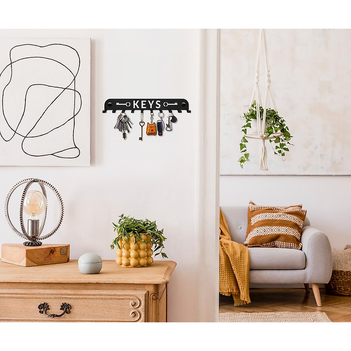 SirHoldeer Metal Key Rack, 10 Hooks, Farmhouse Modern Wall Mounted Key Holder for Home, Office, Entryway Decor, Durable Steel, Adjustable Easy Install, Gift