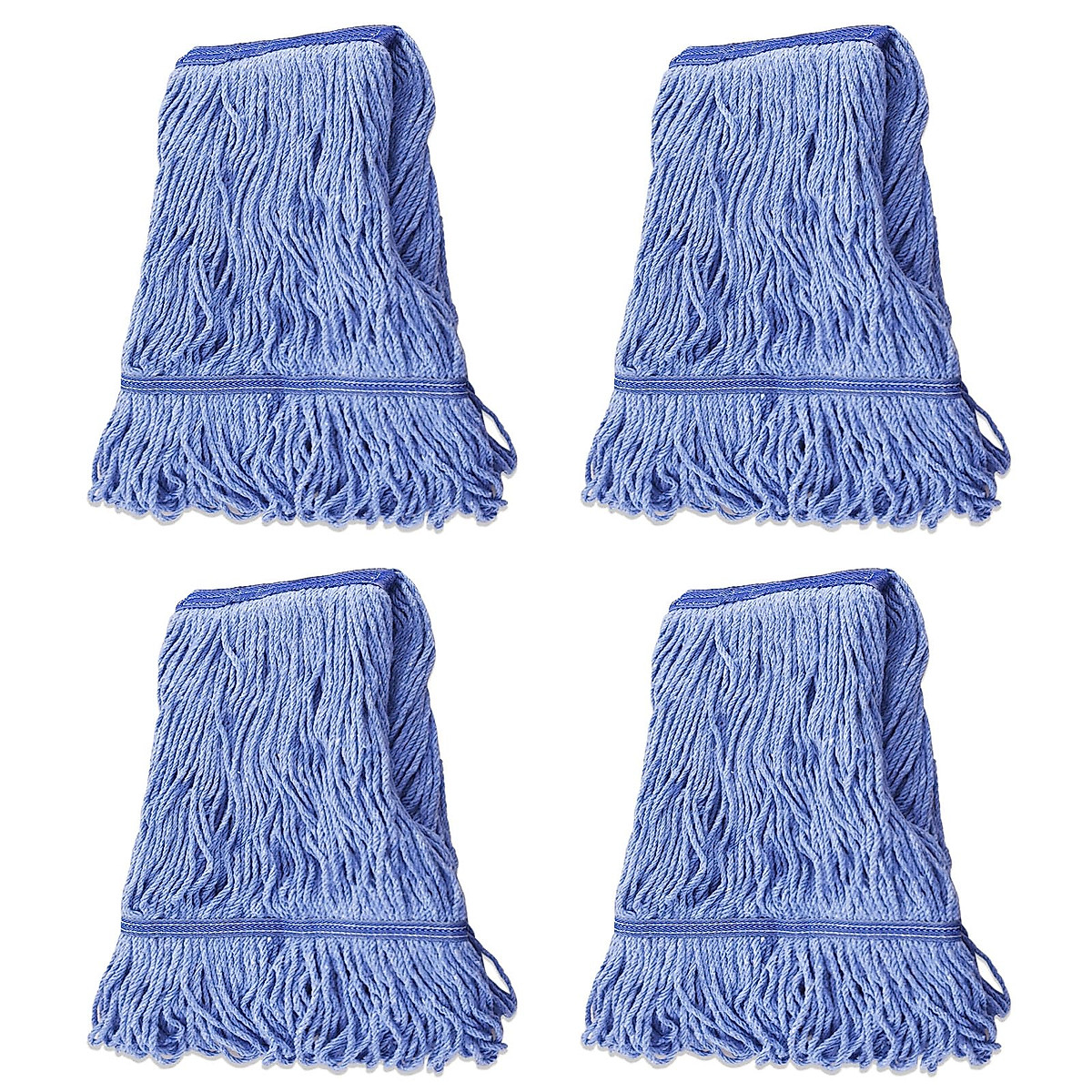 GRAREND Mop Head Replacement for Heavy Duty Commercial Mops for Floor Cleaning, Wet Industrial Blue Cotton Looped End String Head Refill (Pack of 4)