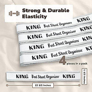 ECOHomes Bed Sheet Organizer and Storage Label Bands | Sheets Set Organizers for Linen Closet - Elastic Bedding Sheet Keepers Straps for Foldable Bedsheet, Pillow Case, Duvet (King 4PCs Pack | White)