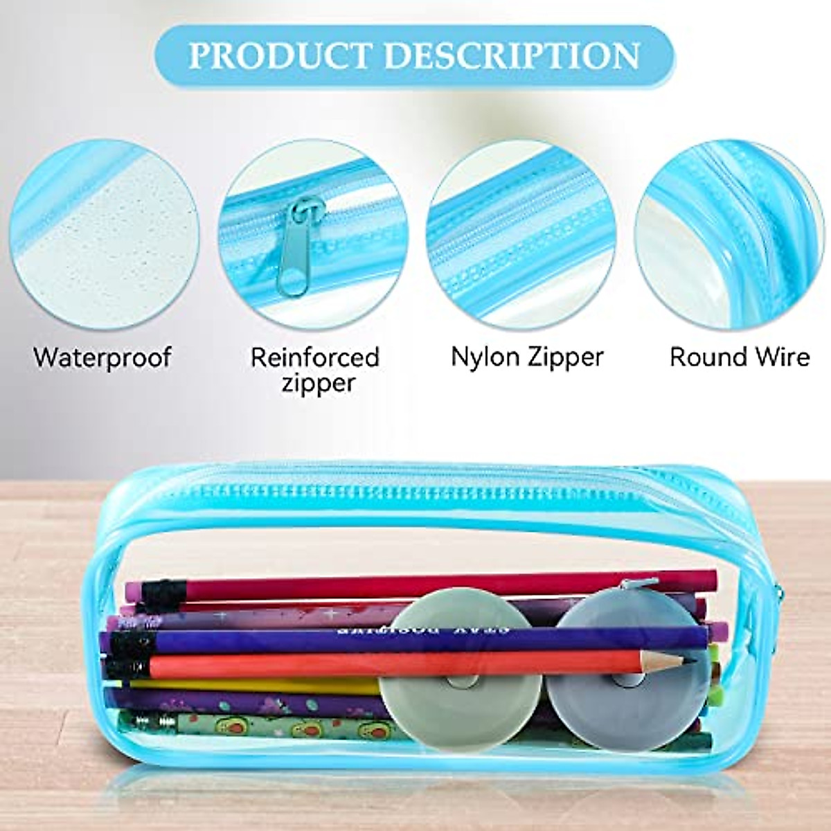 12 Pcs Clear PVC Pencil Case with Zipper Transparent Makeup Pouch Cosmetic Make up Bag Organizer Big Capacity Waterproof Pencil Bag for School Office Travel Women Student Kid(Multicolor)