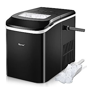 Ice Makers Countertop,Protable Ice Maker Machine with Handle,Self-Cleaning Ice Maker, 26Lbs/24H, 9 Ice Cubes Ready in 6-8 Mins, for Home/Office/Kitchen Black WANAI