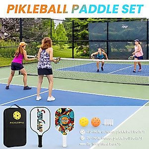 Pickleball Paddle Set Fiberglass Surface Pickleball Rackets Kit of 2 Paddles with 16MM Thick Honeycomb Core for Beginners & Pros