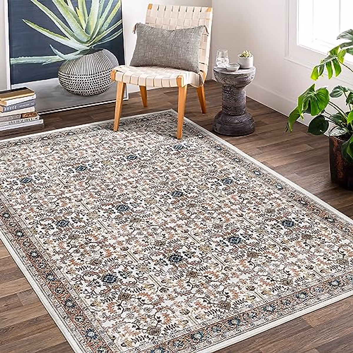 befbee 8x10 Area Rugs for Living Room- Ultra-Thin Stain Resistant Washable Rug, Non-Slip Backing Rugs, Large Room Decor Area Rug (Peach/Grey,8'x10')