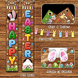 Easter Party Supplies-Happy Easter Porch Sign Banner,2PCS Hello Peeps Front Door Welcome Banner for Spring Theme Easter Bunny Door Decoration (Porch)