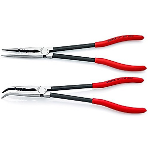 KNIPEX Tools - 2 Piece Extra Long Needle Nose Pliers Set With Keeper Pouch (28 71 280, 28 81 280 and 9K 00 90 12 US) (9K0080128US)