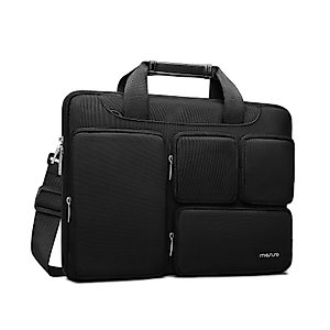 MOSISO Laptop Shoulder Messenger Bag Compatible with MacBook Air/Pro, 13-13.3 inch Notebook, Compatible with MacBook Pro 14 inch, Polyester Briefcase Sleeve with 4 Front Zipper Pockets & Belt,Black