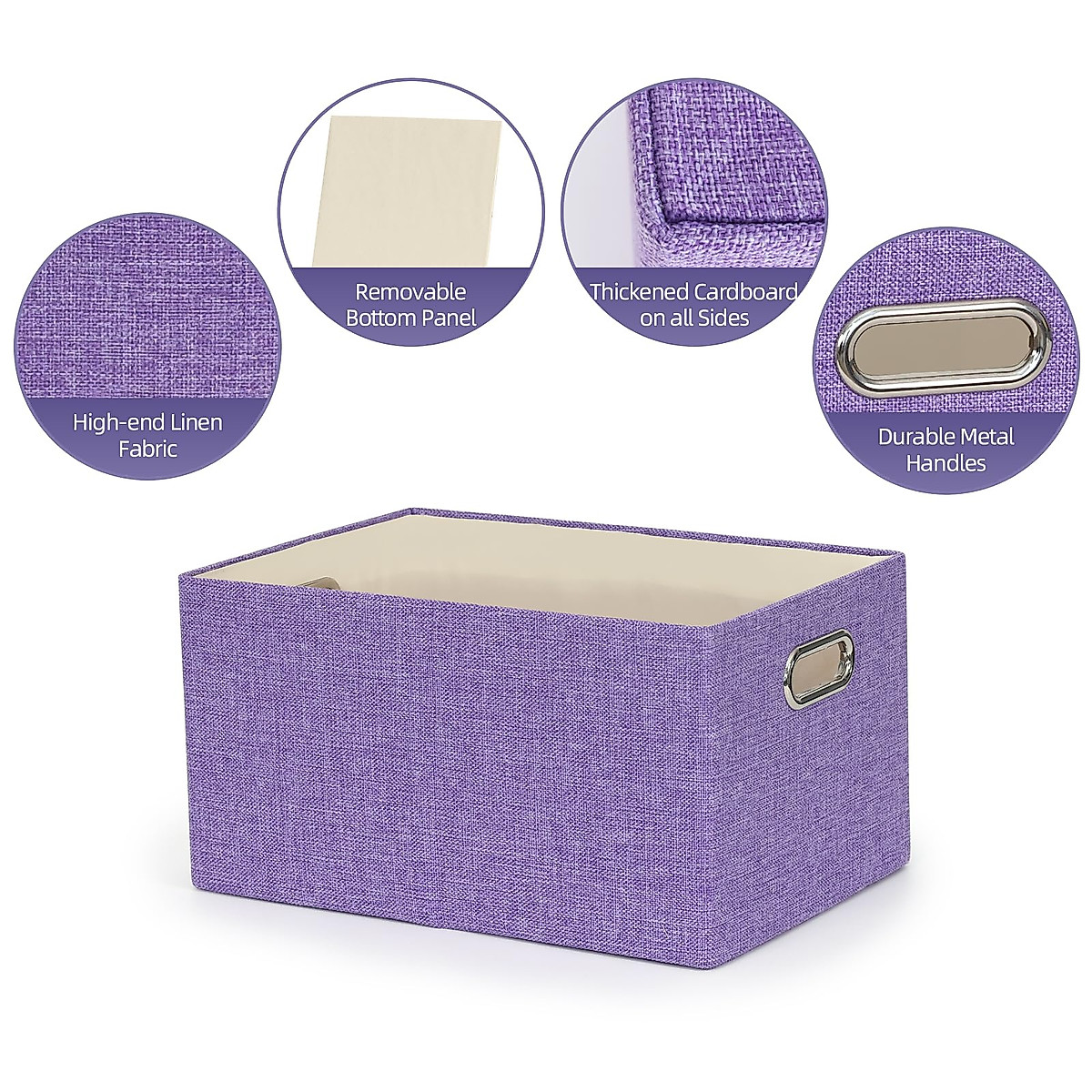ORGMASTER Collapsible Storage Bins Fabric, Rectangle Baskets Linen Storage Bins Decorative Organizer Baskets Containers Boxes for Shelf Closet Laundry Home Office, 14.75x10.25x8 Inch, 4 Pack, Purple