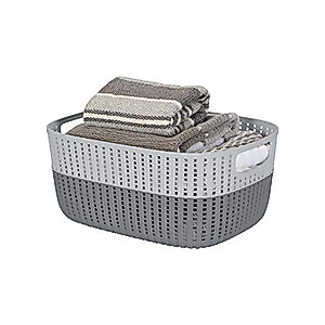 Simplify 2 Tone Sailor Knot Plastic Storage Tote | Decorative Basket | Closet Organization | De-clutter | Accessories | Toys | Bathroom Organization | Large | Grey/Grey