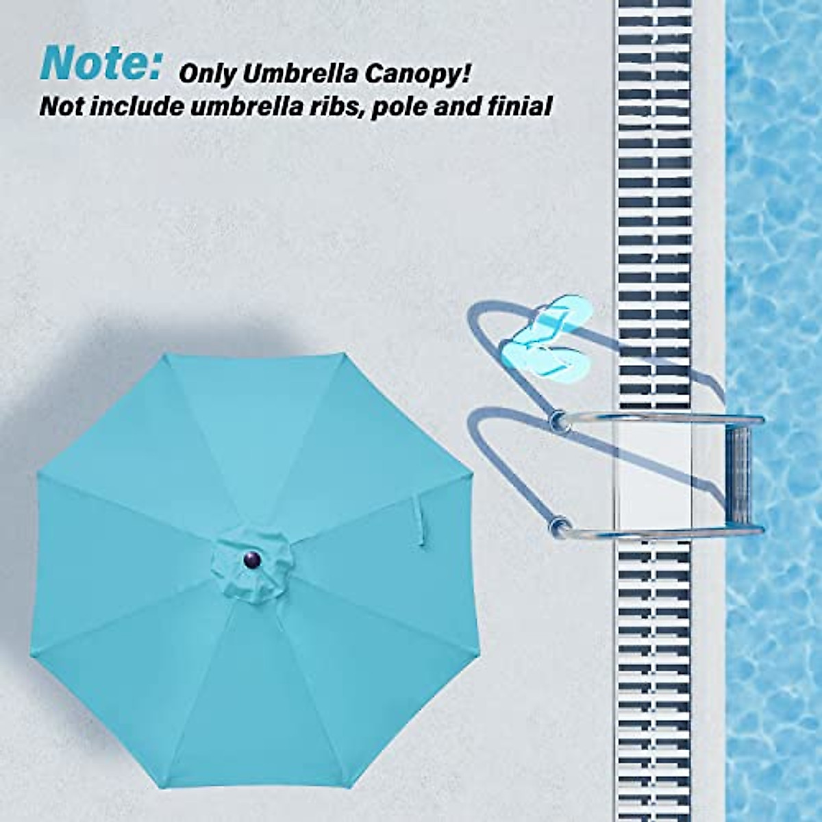 Simple Deluxe 9' Patio Outdoor Table Market Yard Umbrella Replacement Top Cover with 8 Ribs, 9ft Canopy, Turquoise Canopy