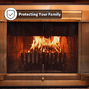 2 Pack Fireplace Mesh Screen Curtain,22”x24” Spark Guard Chain for Hearth,Metal Fireplace Replacement Black Hanging Mesh Curtain Screens for Home Wood Burning Fireplace