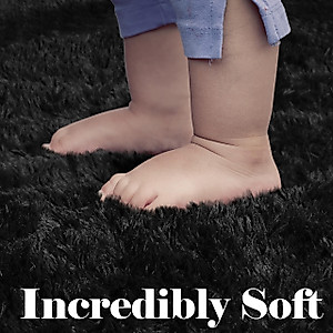 ONASAR Machine Washable Black Area Rug for Bedroom Living Room, 4x6 Fluffy Modern Indoor Bedside Floor Rugs, Ultra Soft Plush Carpet for Nursery Kids Teen Dorm Home Office Decor Aesthetic