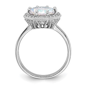 925 Sterling Silver Rhodium Plated Clear and Iridescent CZ Cubic Zirconia Simulated Diamond Round Halo Ring Size 8 Jewelry for Women