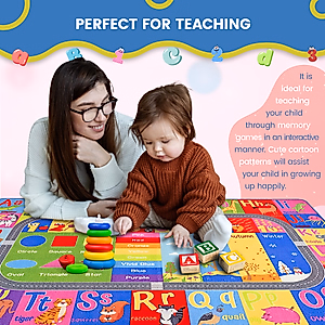 Toastmark Non-Slip ABC Rug for Fun Learning - 5X3 Feet - Polyester - Kids Rugs for Playroom with Alphabet, Numbers, Animal Seasons and Shapes - Multi-Color