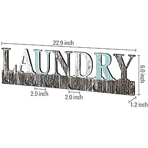 MyGift Wall Mounted Solid Torched Wood Towel Hook Rack for Laundry Room with 6 Dual Hooks, Clothes Hanger Hooks with Multicolored Cutout Laundry Letters