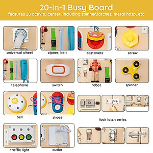 NILUTO Montessori Busy Board for Toddlers 20-in-1 Large Busy Board for 1 2 3 4 Year Old Busy Board Toys Learn to Dress Toys for 3 Yeas Kids Learning Toy for Kids Busy Board