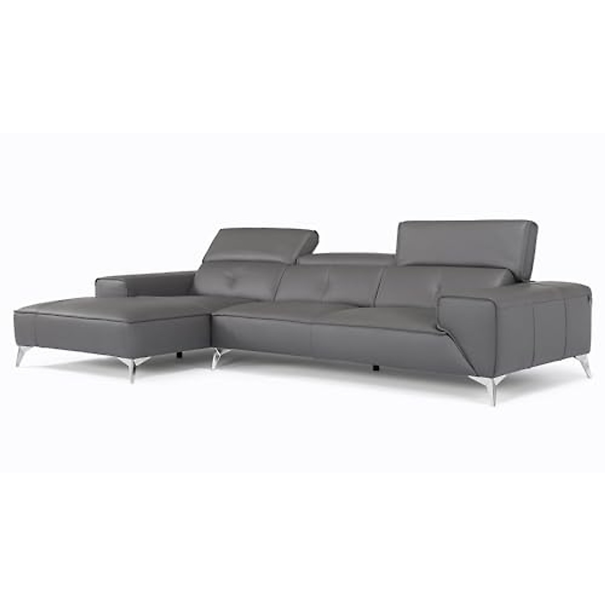 ZURI Furniture Raj Modern Slate Leather Sectional with Adjustable Headrests and Chaise - Left Chaise