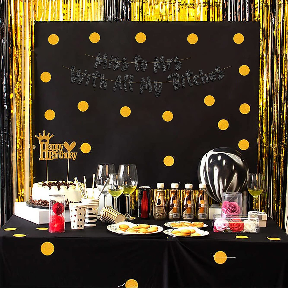 Miss to Mrs Classy & Sassy Bachelorette Black Glitter Banner - Bachelorette Party Decorations, Favors and Supplies