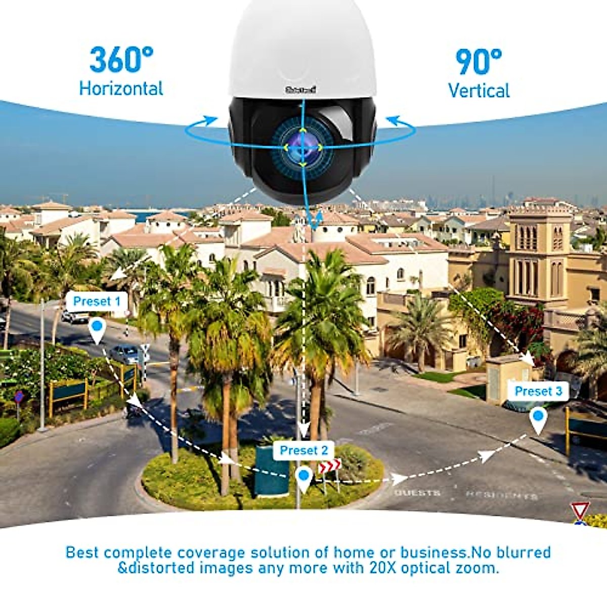 JideTech 5MP PTZ Camera Outdoor, 20X Optical Zoom Smart WiFi IP Camera with 360° Rotate,1000ft View Distance,SDM Array IR Night Vision,Auto-Tracking Detection Alarm,2-Way Audio,IP66 Waterproof