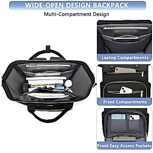 Focdod Work Computer Backpack For Women: 15.6 inch Nurse Bags Large School Teacher Laptop Bag Travel Purse Back pack With USB Charging Port Laptop Compartment Adult Waterproof Daypack Gift Black