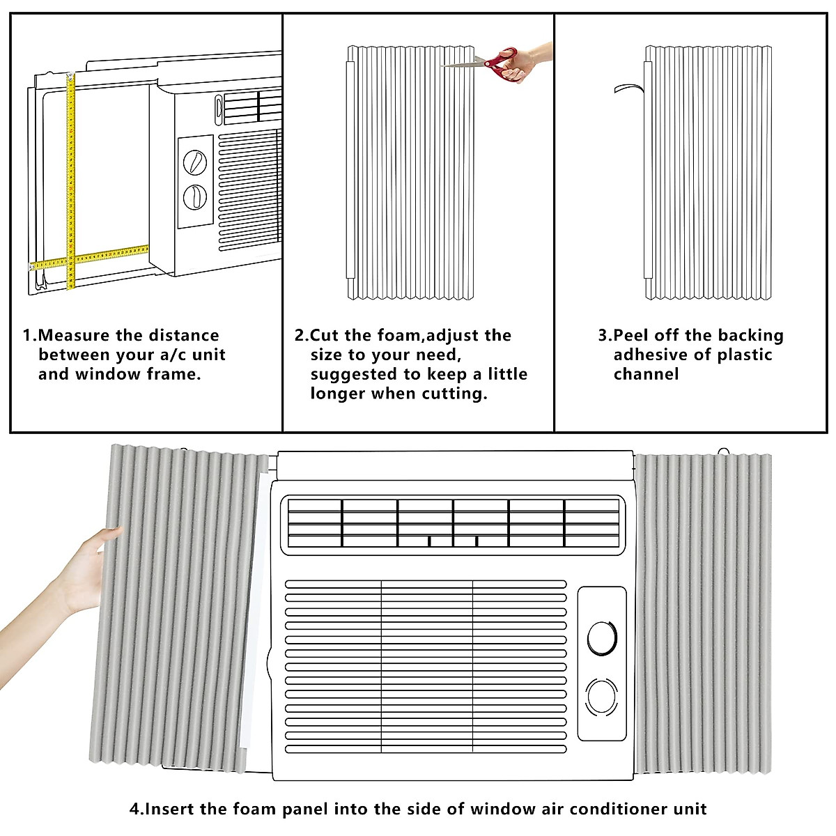 BJADE'S Window Air Conditioner Side Panels Kit,Window AC Foam Insulation Side Panels for Window AC Unit Indoor Air Conditioner Cover for Summer Winter Protection,18" x 9" x 7/8" Window Seal Panel