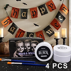 Black and White Face Paint,Halloween Skeleton Face Paint Kit with 2Pcs Painting Brushes,Water Based Body Paint for Adults & Kids,SFX Makeup Palette for Zombie,Joker,Clown,Cosplay,Costume,Theater
