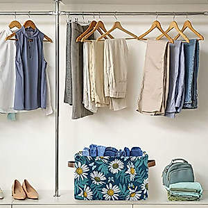 Kigai 1 PCS Storage Bins Daisy Foldable Canvas Fabric Storage Basket Laundry Basket with Handle Clothes Toys Organizer for Closet Shelf Office