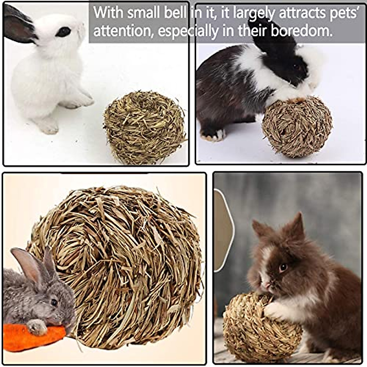 kathson Woven Pet hay Bed for Hamsters, Hand Crafted Grass House for Rabbits, Guinea-Pigs, Bunny and Cats (1ball+Bed)
