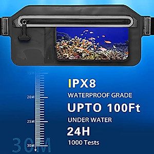 SJEhome Waterproof Phone Pouch,IPX8 Waterproof Phone Case with Adjustable Waist Strap,Compatible with iPhone Whole Series Galaxy Whole Series up to 7",Waist Bag for Beach, Boating,Swim,Black