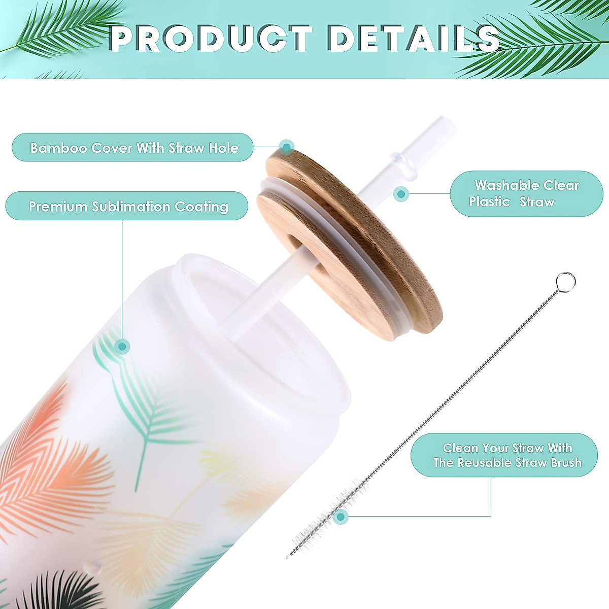 HTVRONT 8 PCS Sublimation Glass Cups Frosted -16oz Sublimation Glass Tumbler with Bamboo Lid - Sublimation Blanks for Painting, Sublimation and HTV Vinyl Crafts