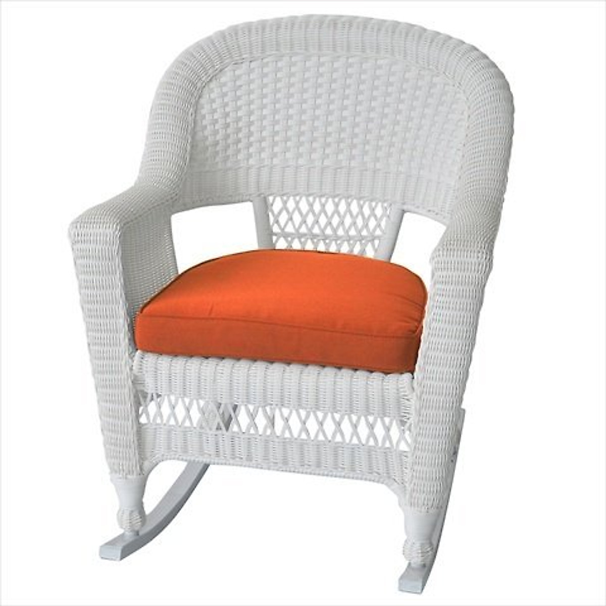 Jeco Rocker Wicker Chair with Orange Cushion, Set of 2, White