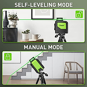 Huepar 901CG Self-Leveling Laser Level, 360 Green Beam Cross Line Laser Tool, Alignment 360-Degree Horizontal Line with Pluse Mode, Magnetic Pivoting Base Included