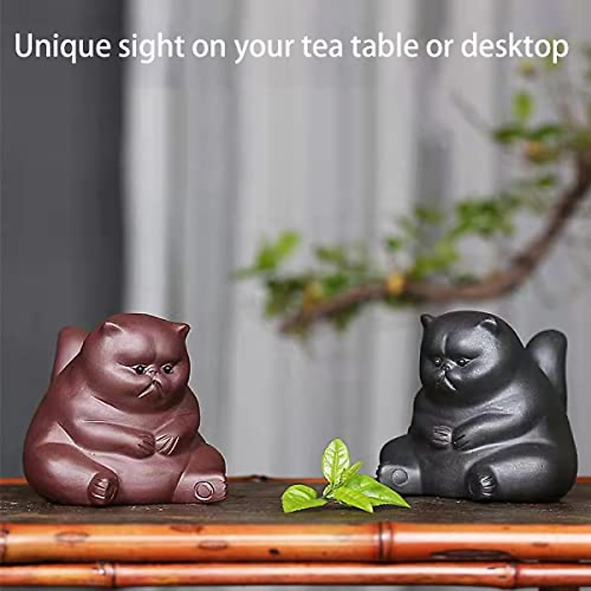 Zisha Tea Pet Angry Unhappy Cat Bat Figurine, Cute Kung Fu Tea Ornament Accessories of Frog Tea Set, Decoration for Tea Table Desk Tearoom, Great Gift for Tea Lover Friend (1.Cat)