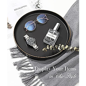 Shinowa Ceramic Decorative Tray, Bathroom Vanity Tray,Perfume Tray Cosmetic Tray for Dresser-Tops Office Living Room Kitchen Countert, Black