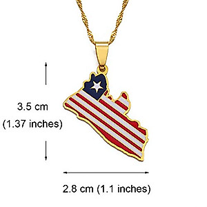 Hafrita Liberia Country Map Flag Pendant Necklaces Gold Liberian Maps Necklace