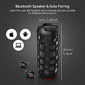 Kingstar Bluetooth Speakers, Portable Speakers Wireless Earphones Combo with Microphone and Charging Case 12 Hrs Long Battery Life 360 Surround Stereo Sound, Outdoor Speaker for Party Beach Travel