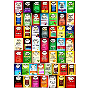 Tea Bags Sampler Assortment Variety Pack Gift Box 45 Count Tea Bags & 10 Honey Sticks - Perfect Variety - English Breakfast, Green, Black, Herbal, Chai Tea and more (Green)